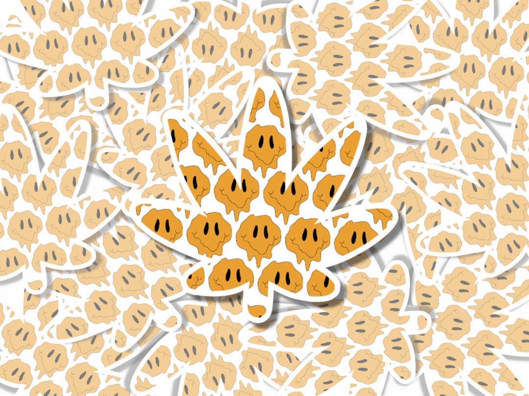 Melting Smiley Weed Leaf Sticker Water Proof Trippy Sticker - Etsy