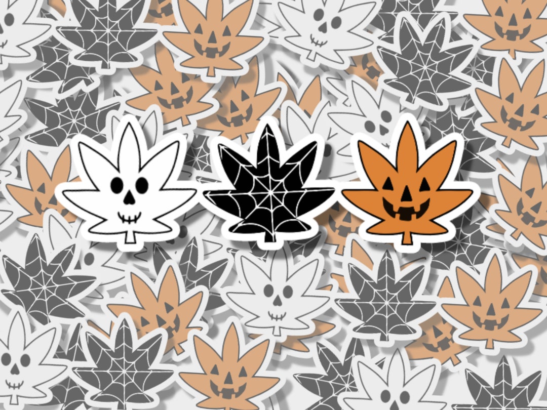 Halloweed Leaf Sticker Water Proof Halloween Weed Leaf Stickers - Etsy