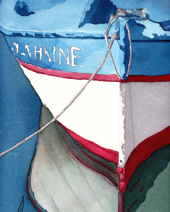 Boat Reflection Wood Block Print 8x10 | Etsy