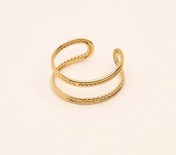 Double-row ring ring covered gold 14 carat gold relief pattern | Etsy