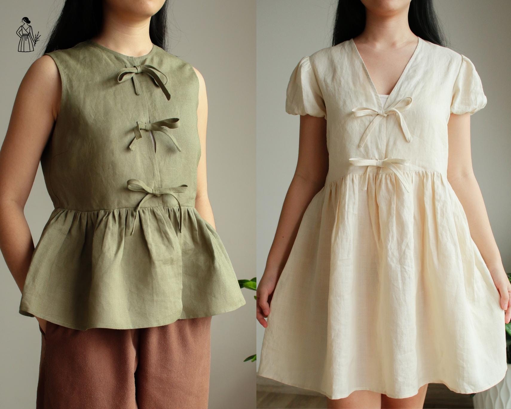 DAISY | Linen Sleeveless Tie Front Top & Dress PDF Sewing Pattern ...