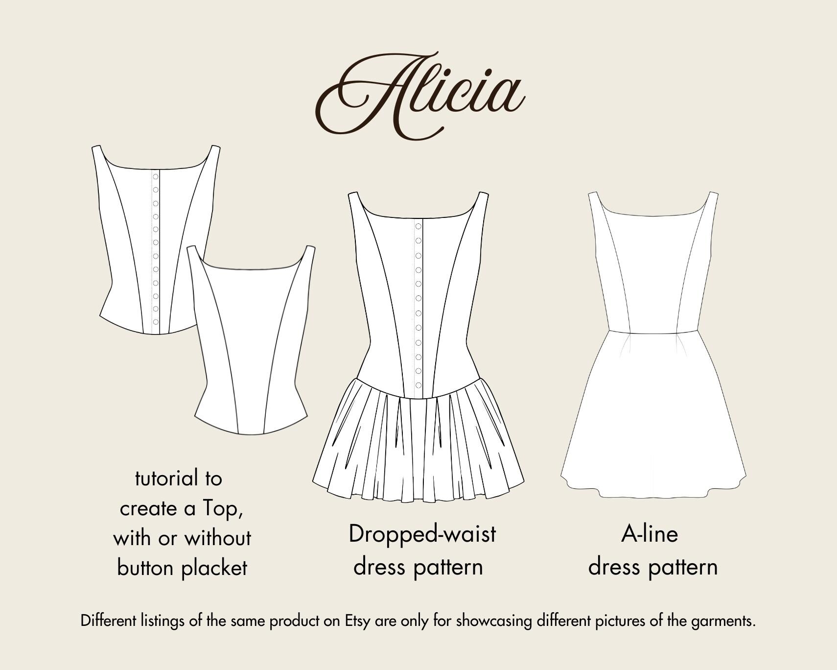 ALICIA | Sewing Pattern Bundle - Boat Neck Dress & Top: US 2-26 (PDF ...