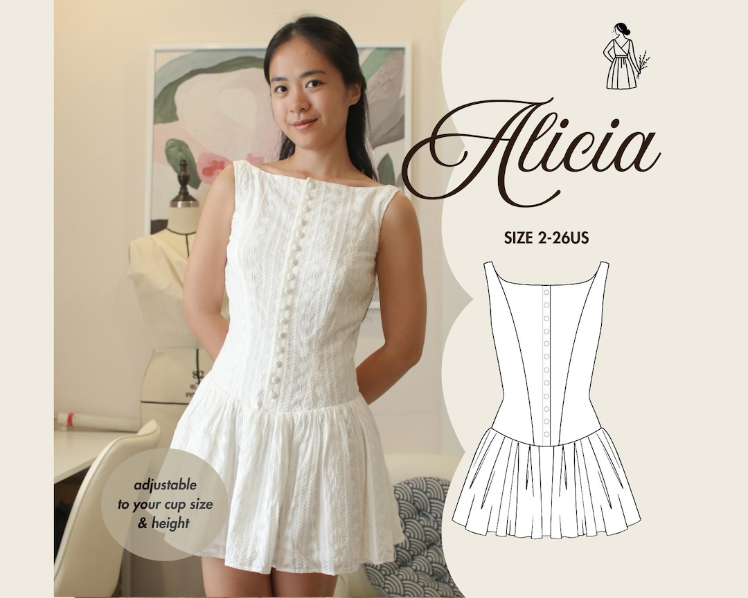 ALICIA | Drop Waist Dress Sewing Pattern PDF: Mirror Palais Inspired ...