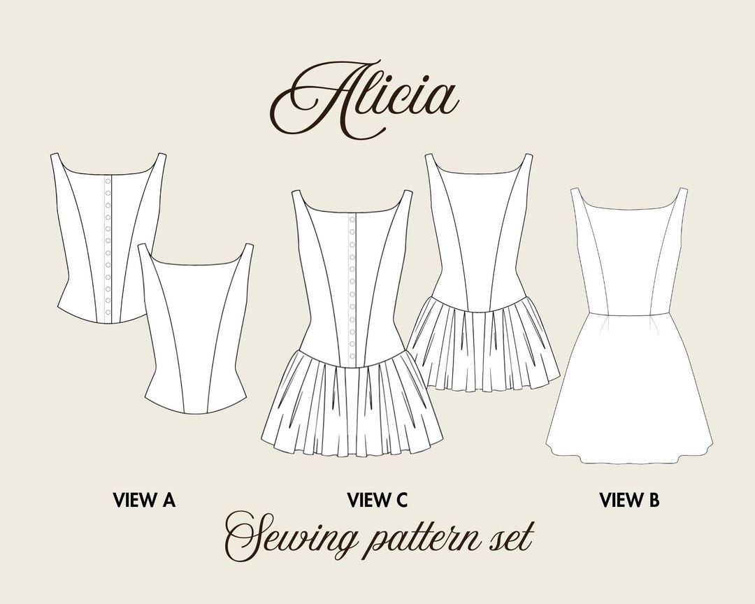 ALICIA | Sewing Pattern Bundle - Boat Neck Dress & Top: US 2-26 (PDF ...