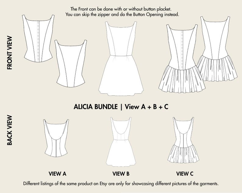ALICIA | Sewing Pattern Bundle - Boat Neck Dress & Top: US 2-26 (PDF ...