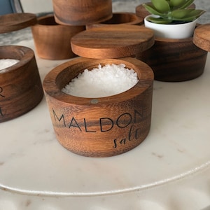 Acacia Wood Salt Cellar, Personalized Salt Cellar, Custom Salt Cellar ...