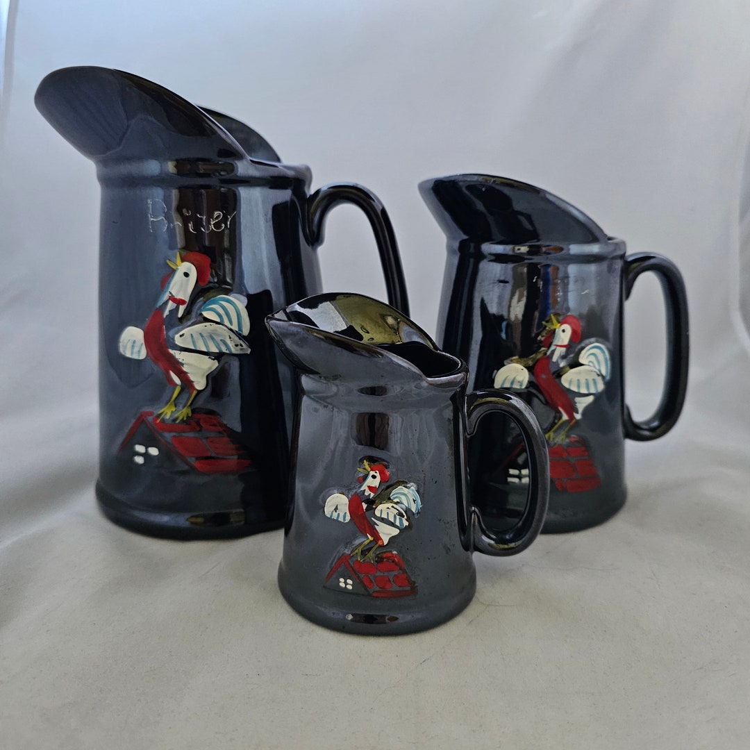 Vintage Japanese Redware Rooster 3-piece Pancake Pitcher Set: Brown ...