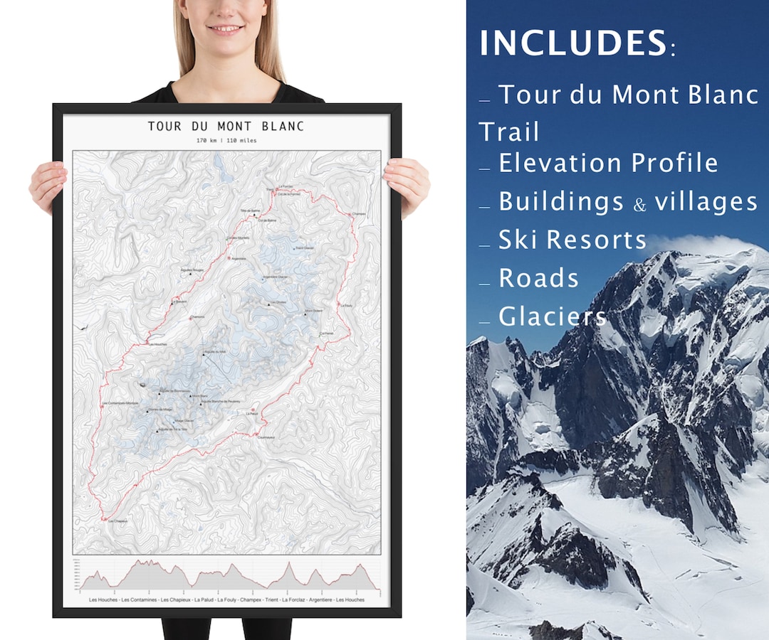 Tour Du Mont Blanc Trail Map Refugios TMB Map Mont Blanc Massif Hiking ...