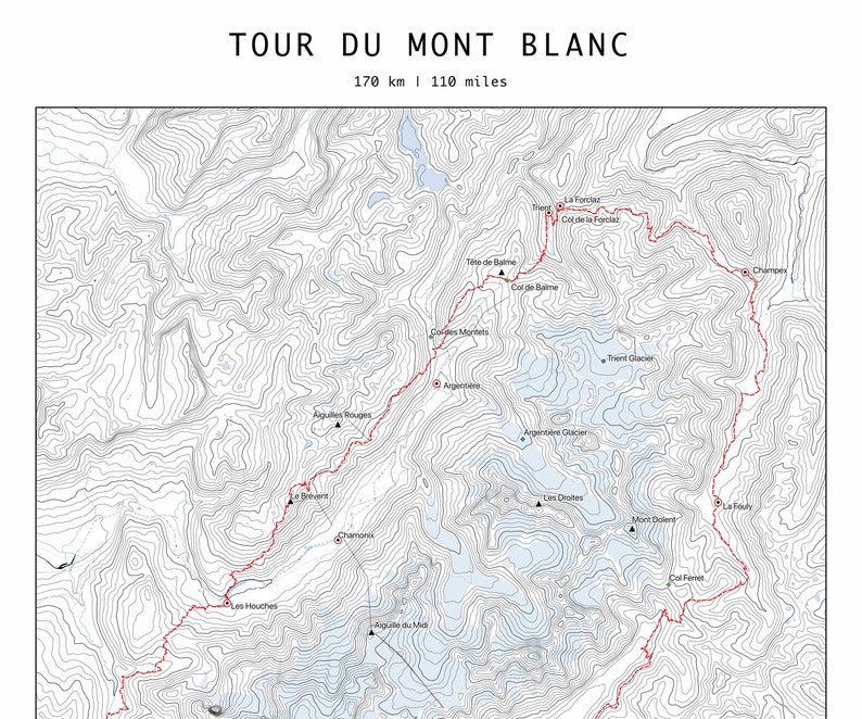 Tour Du Mont Blanc Trail Map Refugios TMB Map Mont Blanc - Etsy Canada