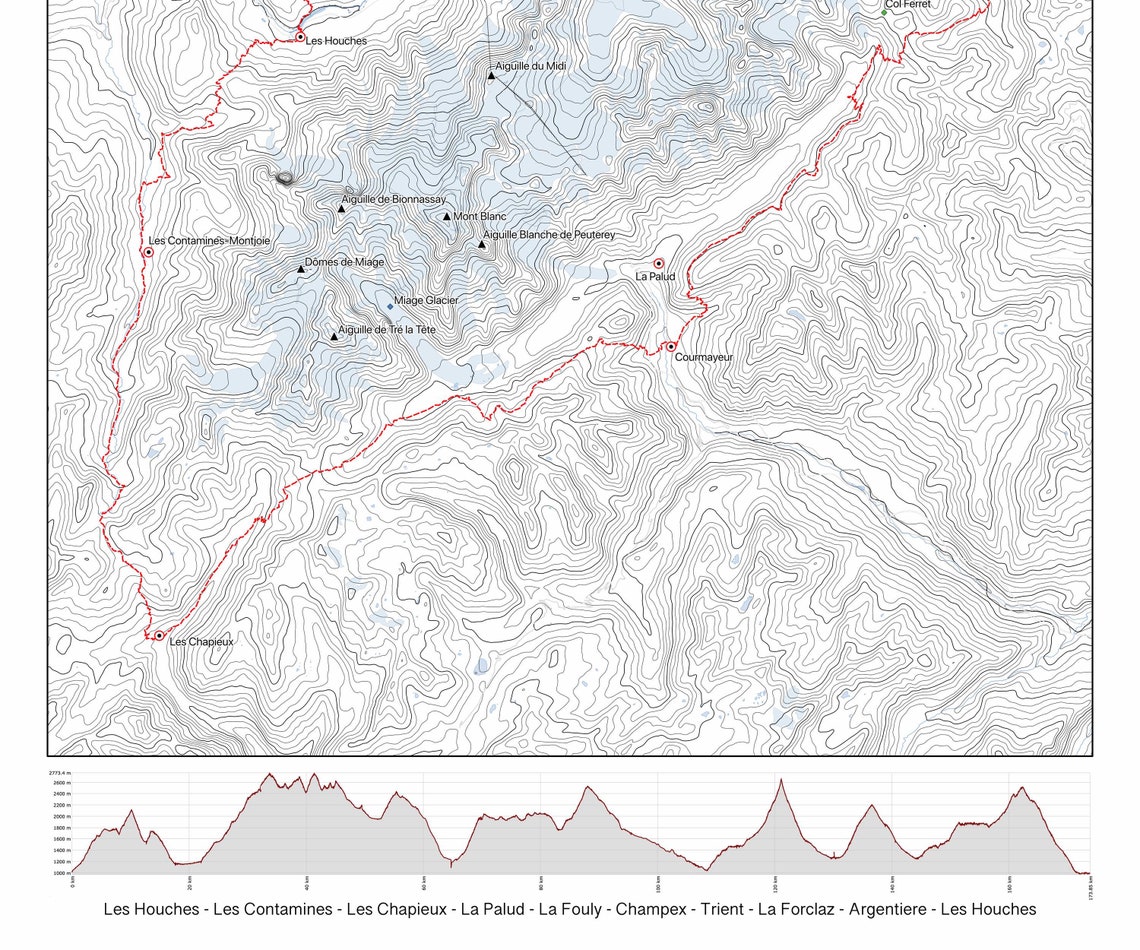 Tour Du Mont Blanc Trail Map Refugios TMB Map Mont Blanc - Etsy Canada