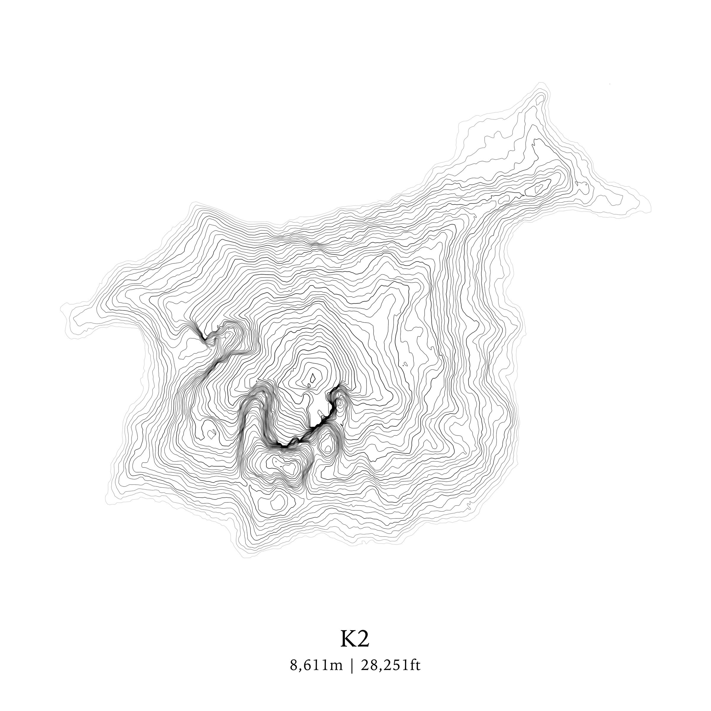 K2 Topographic Map Contour Lines Karakoram in Pakistan - Etsy Ireland