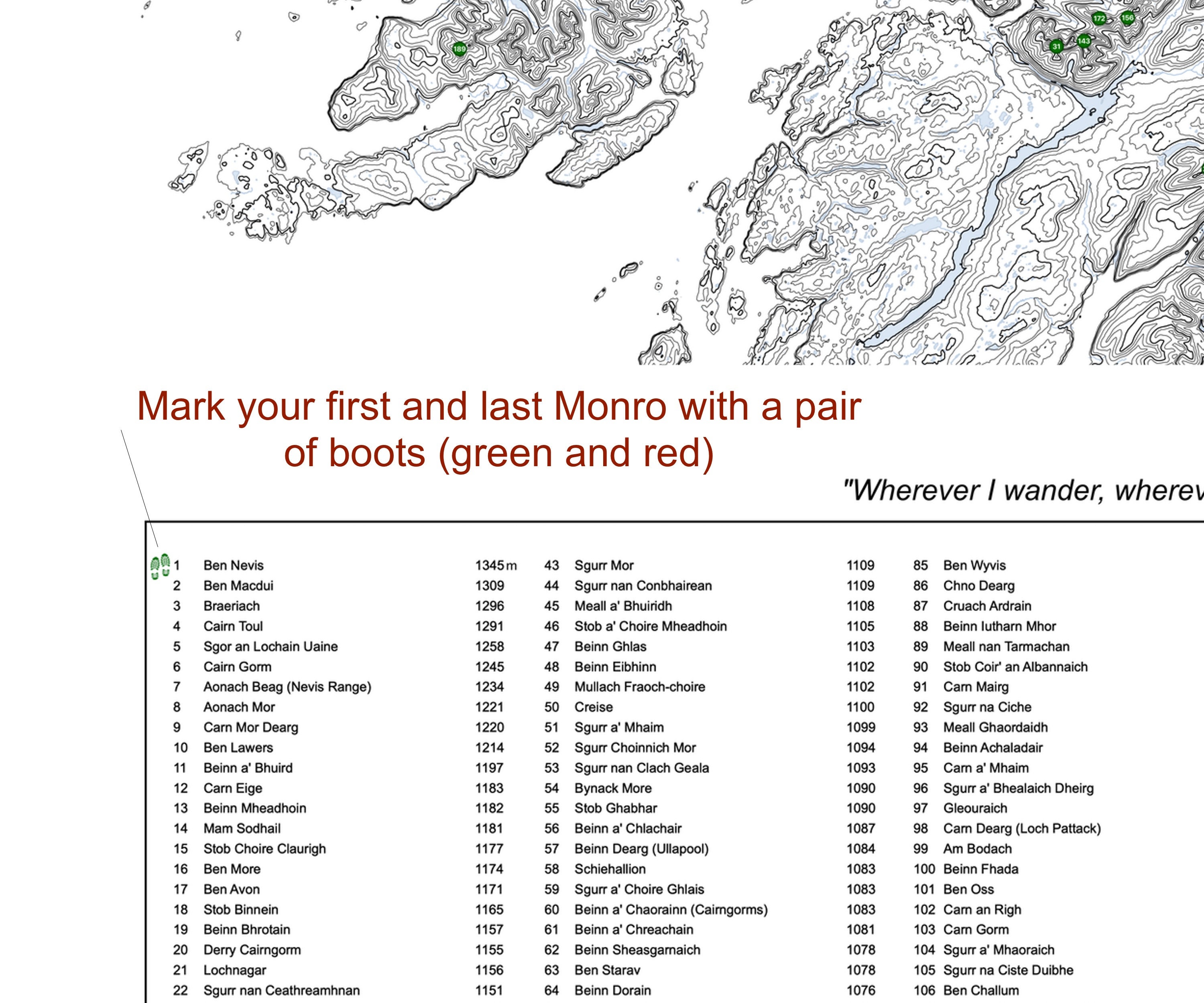 Munro Bagging Tracker Poster Map of 282 Munro Mountains in - Etsy UK