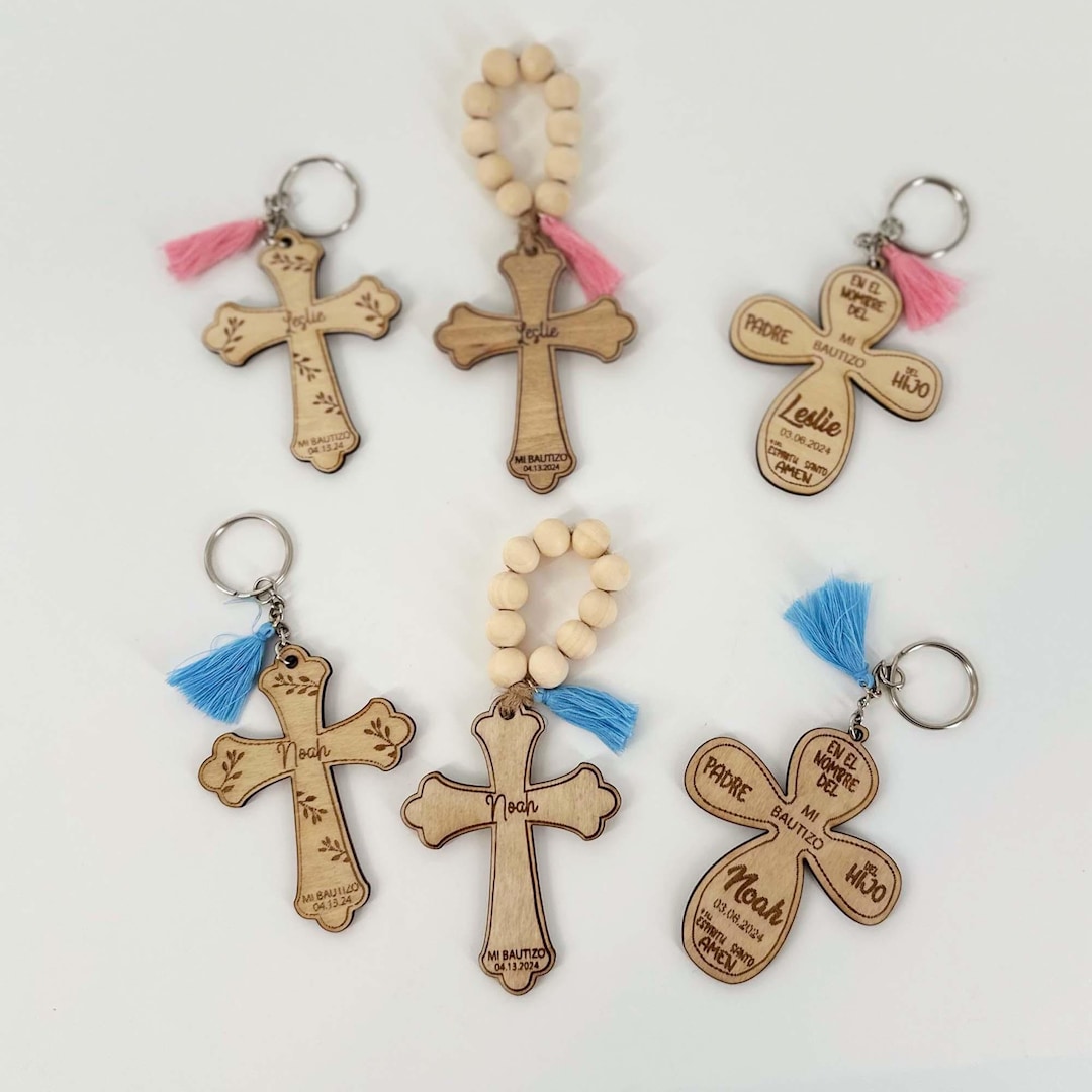 Custom Cross Baptism Keychains, Christening Favors Personalized ...