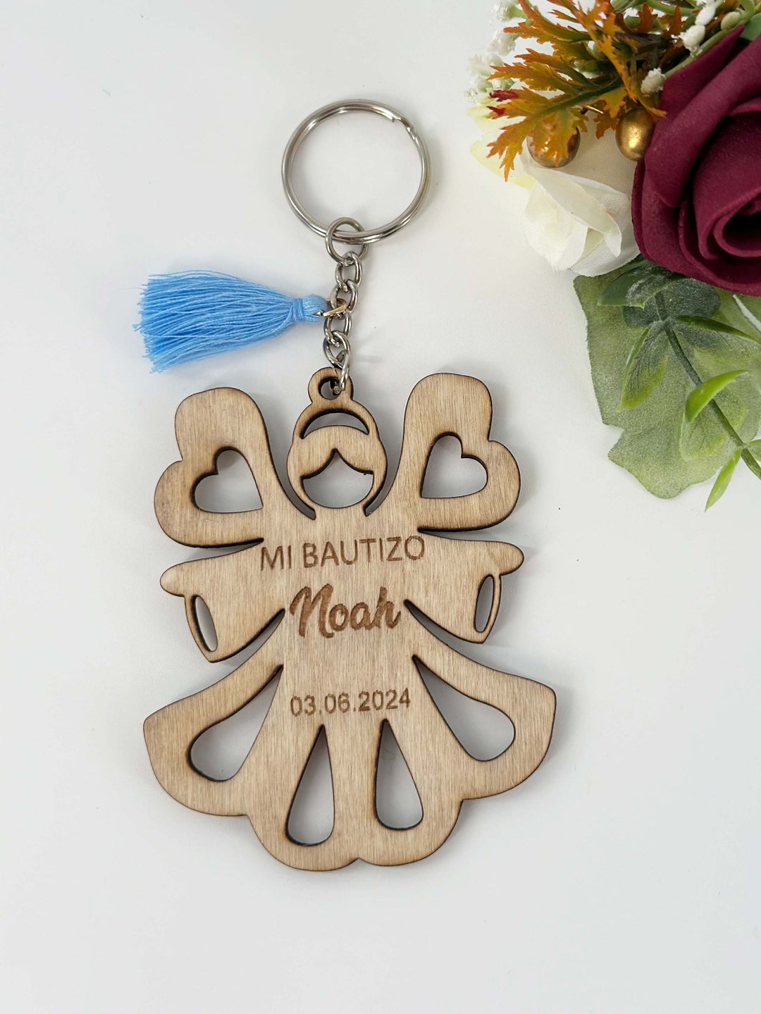 Custom Angel Baptism Keychains, KEYCHAIN With Angels, Custom Engraved ...