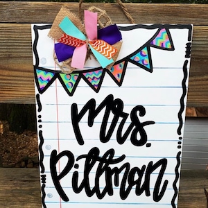 Back to School Notebook Paper Door Hanger Personalized Teacher Gift. - Etsy