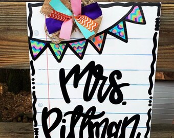 Hand Painted School Door Hanger Custom Notebook Personalized Welcome ...