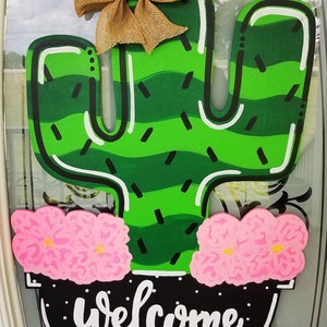 Cactus With Flowers Door Hanger, Welcome, Personalized Teacher Gift ...