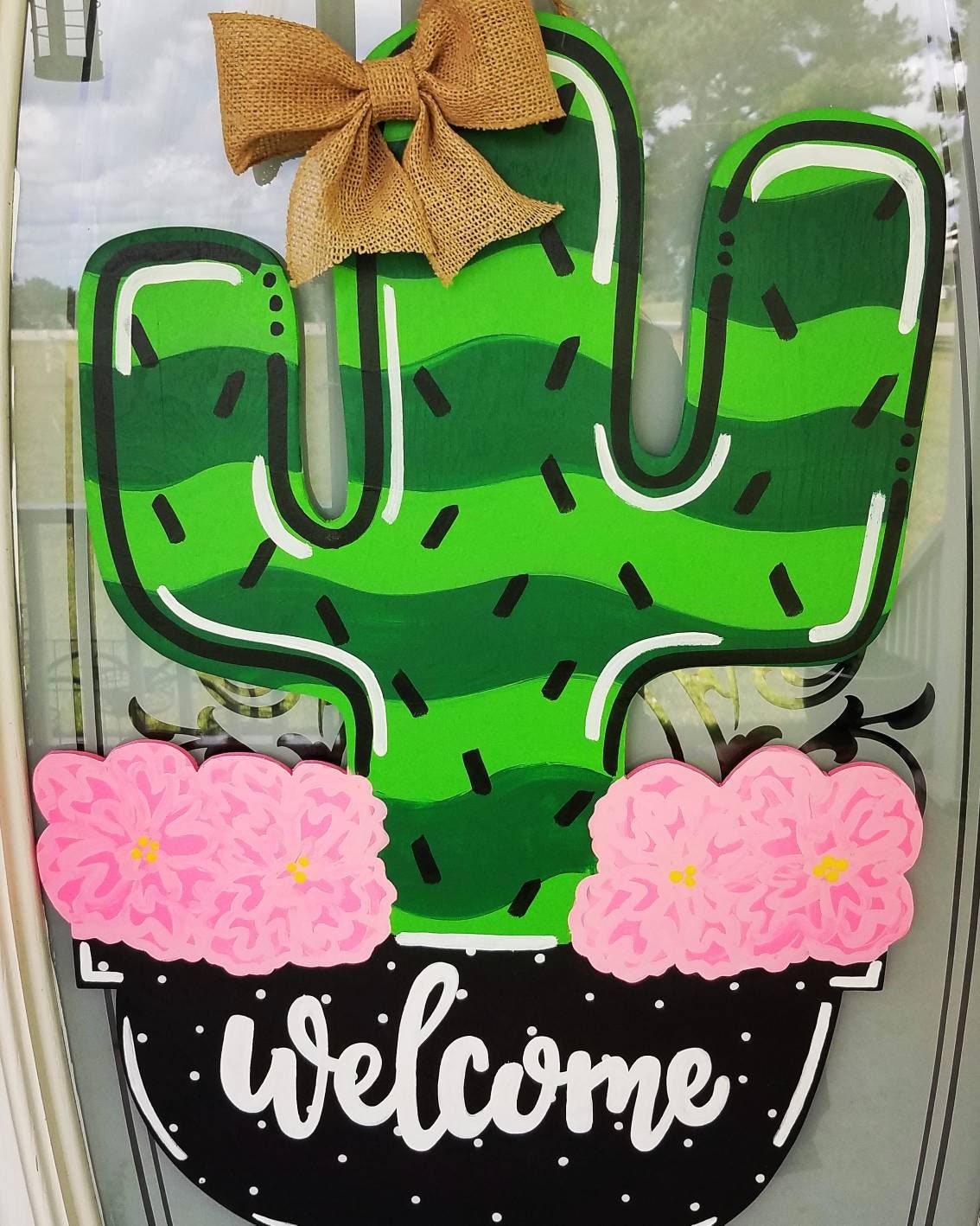Cactus With Flowers Door Hanger Welcome Personalized Teacher - Etsy