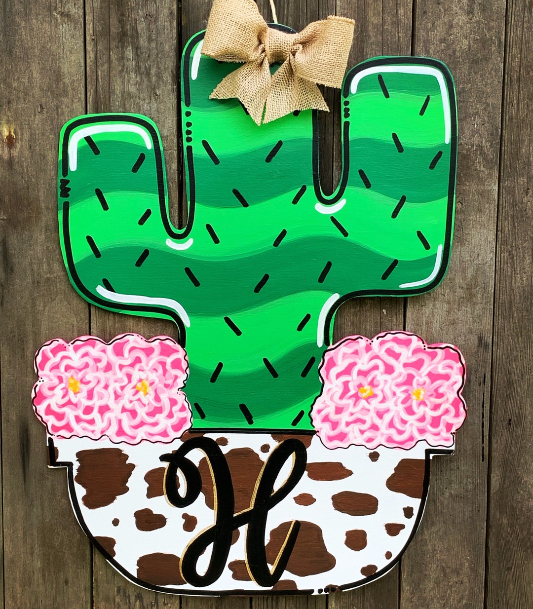 Cactus Cow Print Door Hanger, Personalized Teacher Gift, Home Decor - Etsy