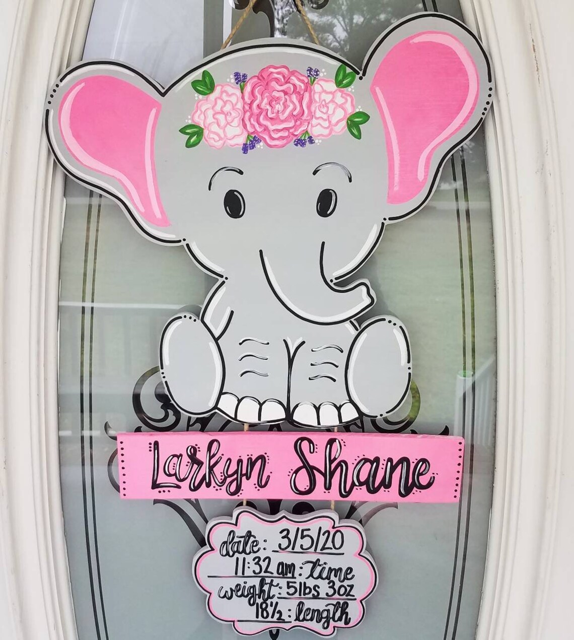 Baby Girl Baby Elephant Birth Announcement Door Hanger - Etsy