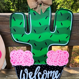 Cactus With Flowers Door Hanger, Welcome, Personalized Teacher Gift ...