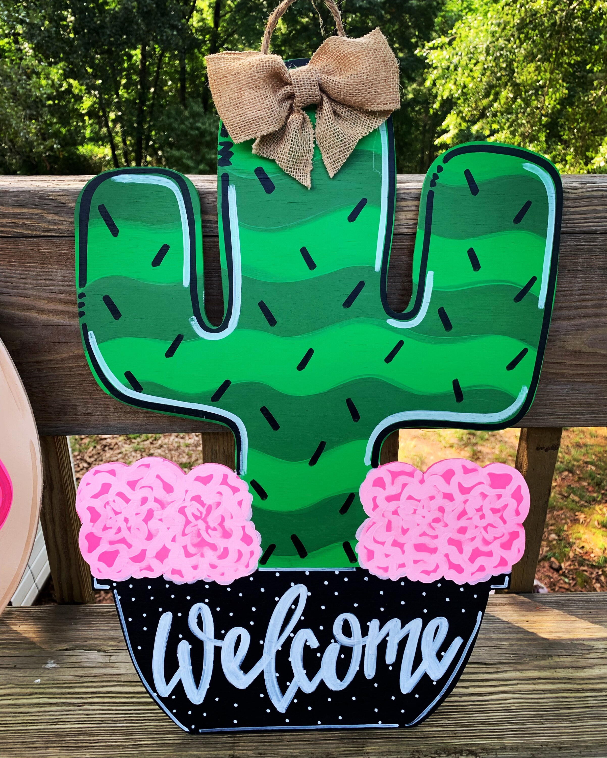 Cactus With Flowers Door Hanger Welcome Personalized Teacher - Etsy
