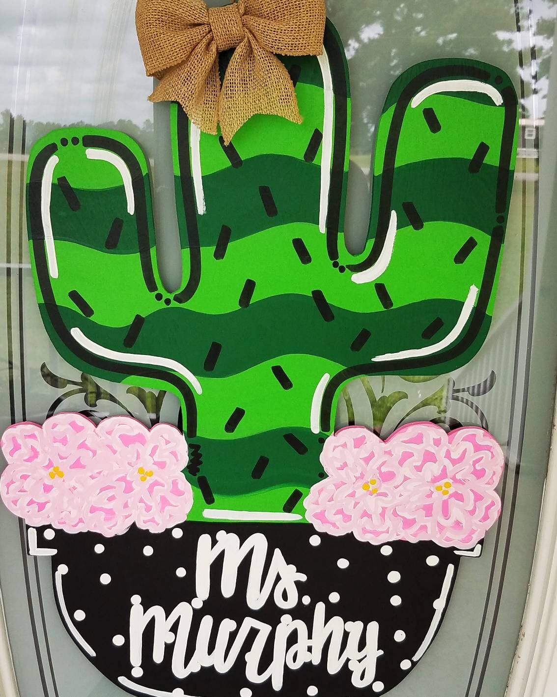 Cactus With Flowers Door Hanger, Welcome, Personalized Teacher Gift ...