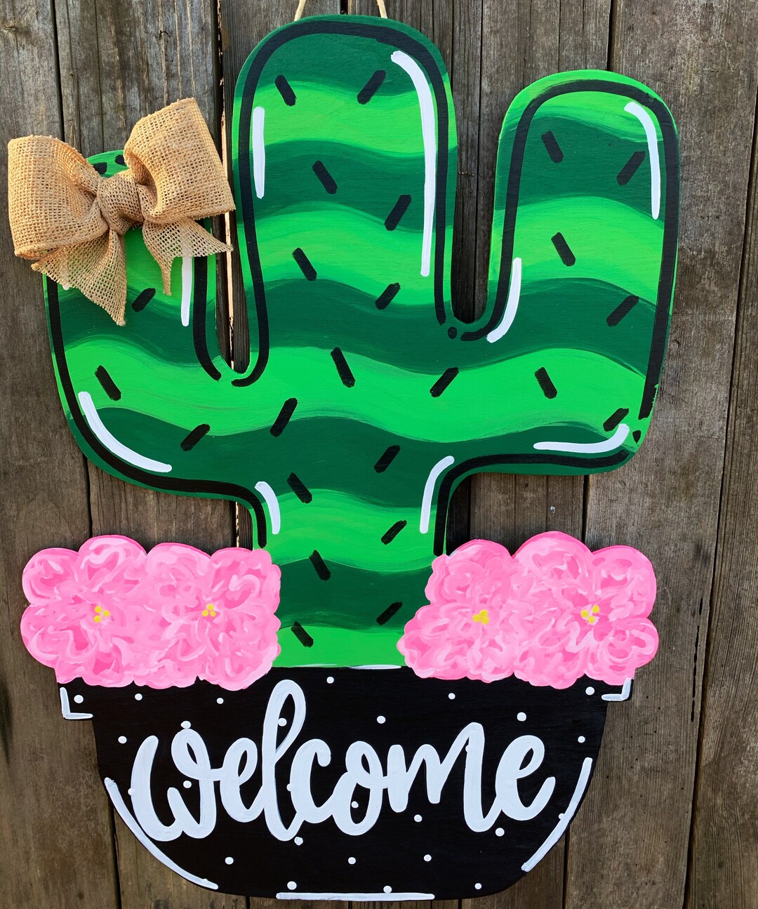 Cactus With Flowers Door Hanger, Welcome, Personalized Teacher Gift ...