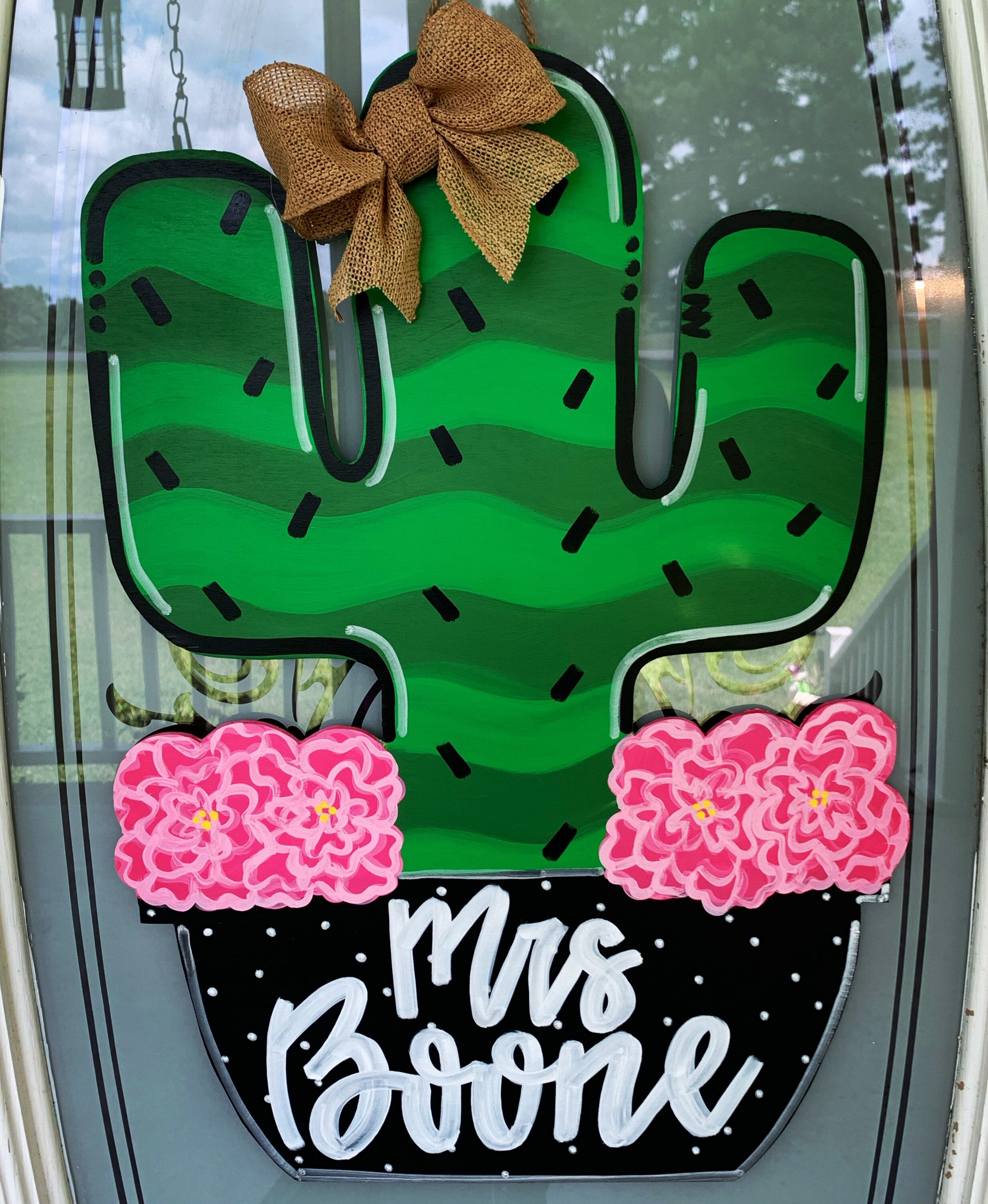 Cactus With Flowers Door Hanger, Welcome, Personalized Teacher Gift ...