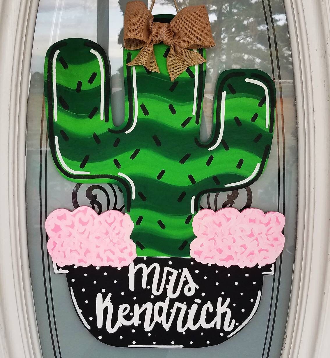 Cactus With Flowers Door Hanger Welcome Personalized Teacher - Etsy