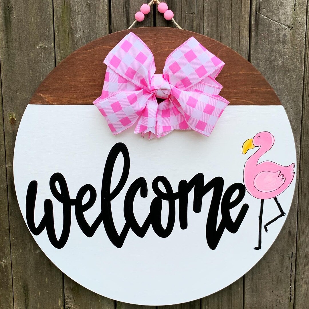 Welcome Flamingo Door Hanger Sign - Etsy