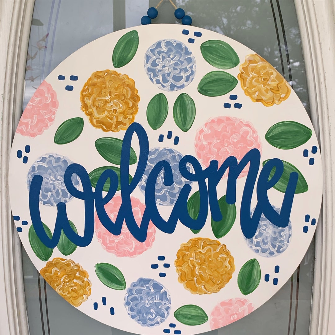 Spring Flower Welcome Door Hanger Sign - Etsy