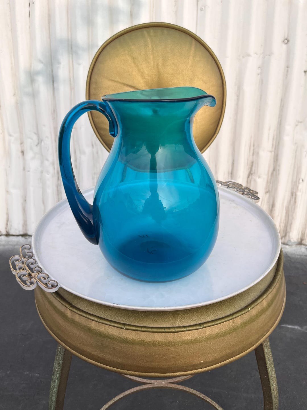 Blenko #543 Pitcher in Teal (cerulean?) 1955 - Etsy