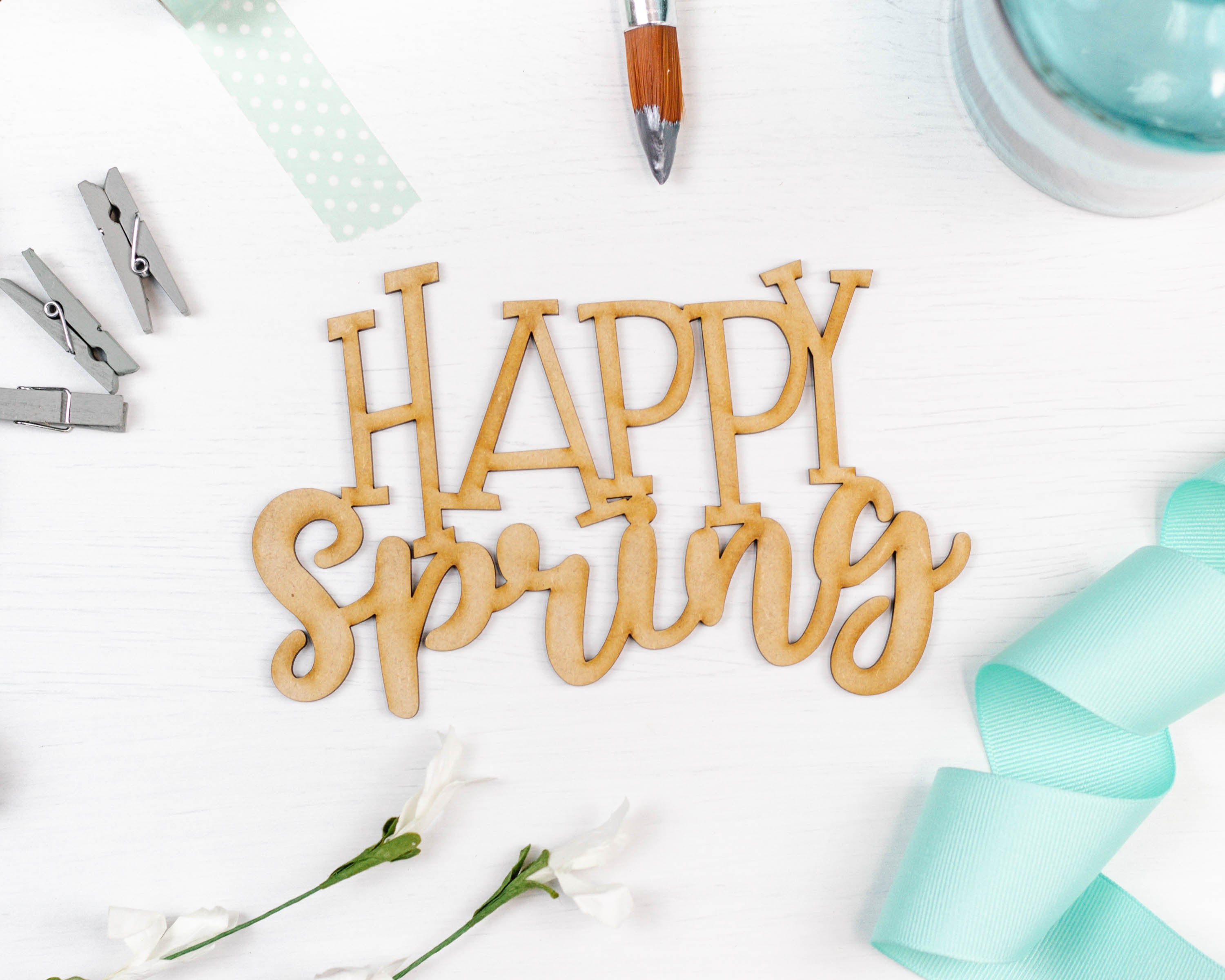 Happy Spring Script Word Cutout Wood Lettering Spring | Etsy