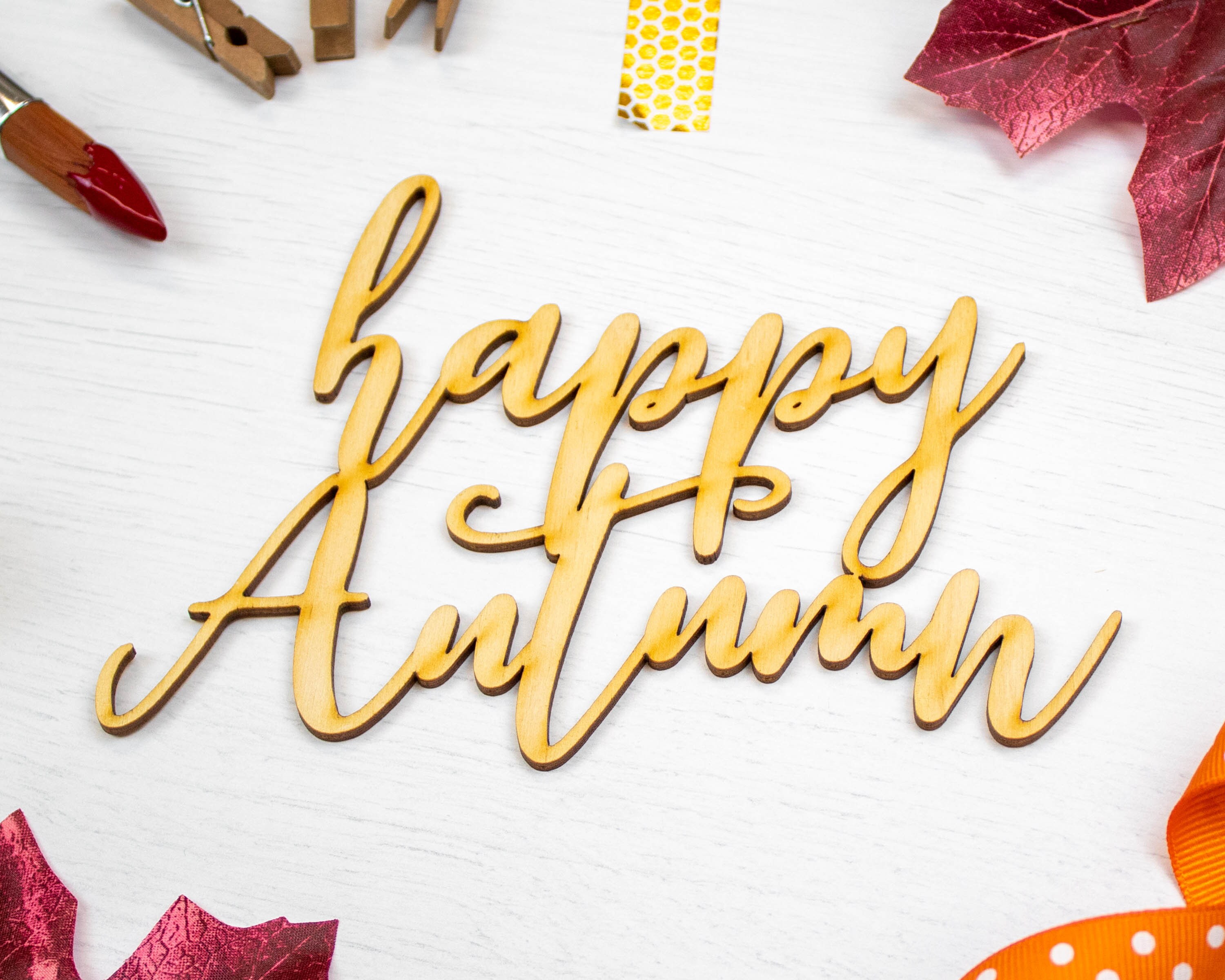 Happy Autumn Script Word Cutout Unfinished Wood Cutout - Etsy