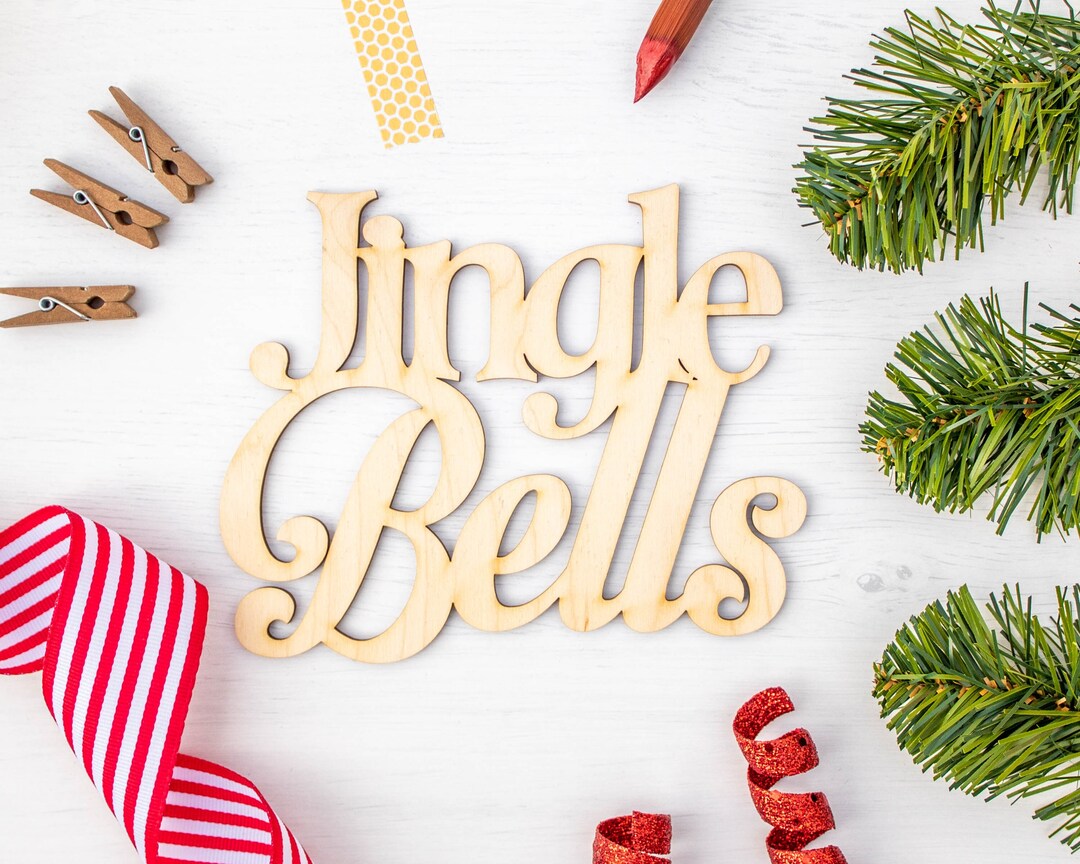 Jingle Bells Script Wood Word Cutout Christmas Wreath Sign - Etsy