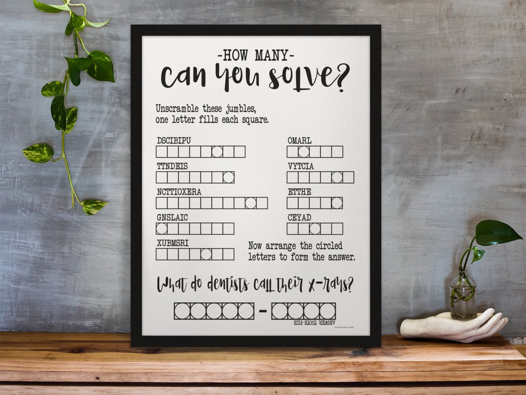 Dentistry Word Jumble Puzzle, Dental Office Decor, Dental Art, Dentist ...