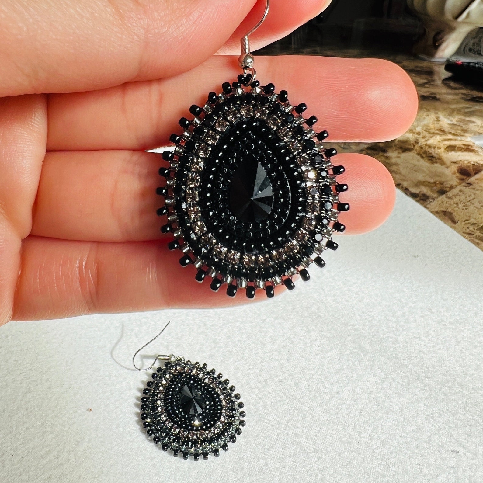 Handmade Beaded Earrings, Teardrop Black Beaded Earrings Eva Collection ...