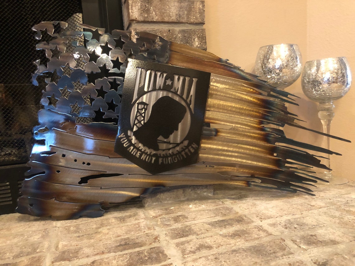 Tattered American Flag POW / MIA Edition Metal Flag Metal - Etsy