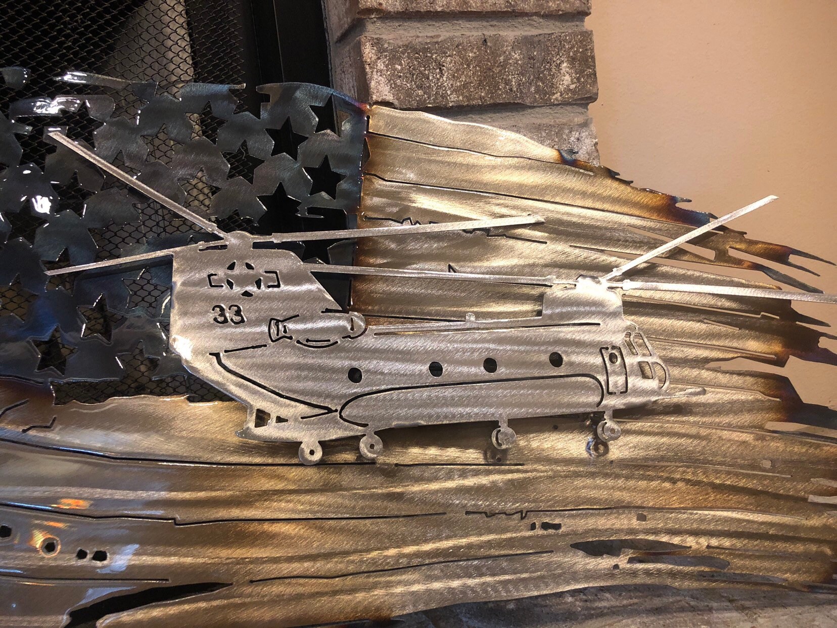 Tattered American Flag, Army Chinook, Metal Flag, Metal Wall Art, Home ...