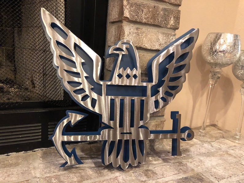 Navy, Navy Logo, Military, Metal Art, Metal Wall Art, Home Decor, Metal ...