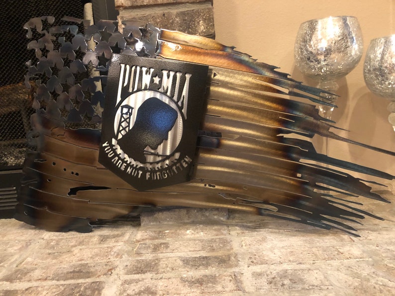 Tattered American Flag POW / MIA Edition Metal Flag Metal - Etsy
