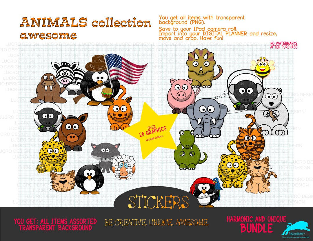 Stickers Awesome Animal Collection | Digitaler Planer | Bujo Journal ...