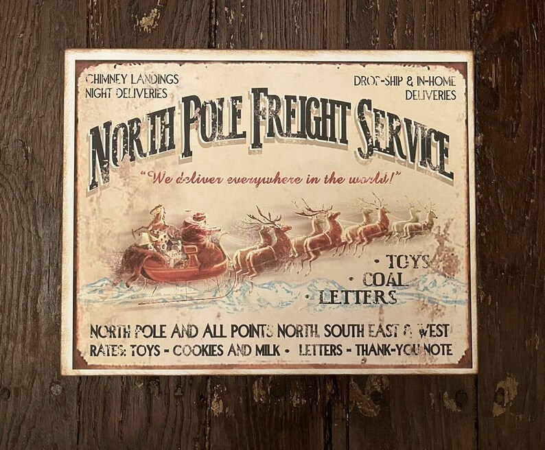 North Pole Freight Service, Santa Sled Christmas Handcrafted Plaque ...