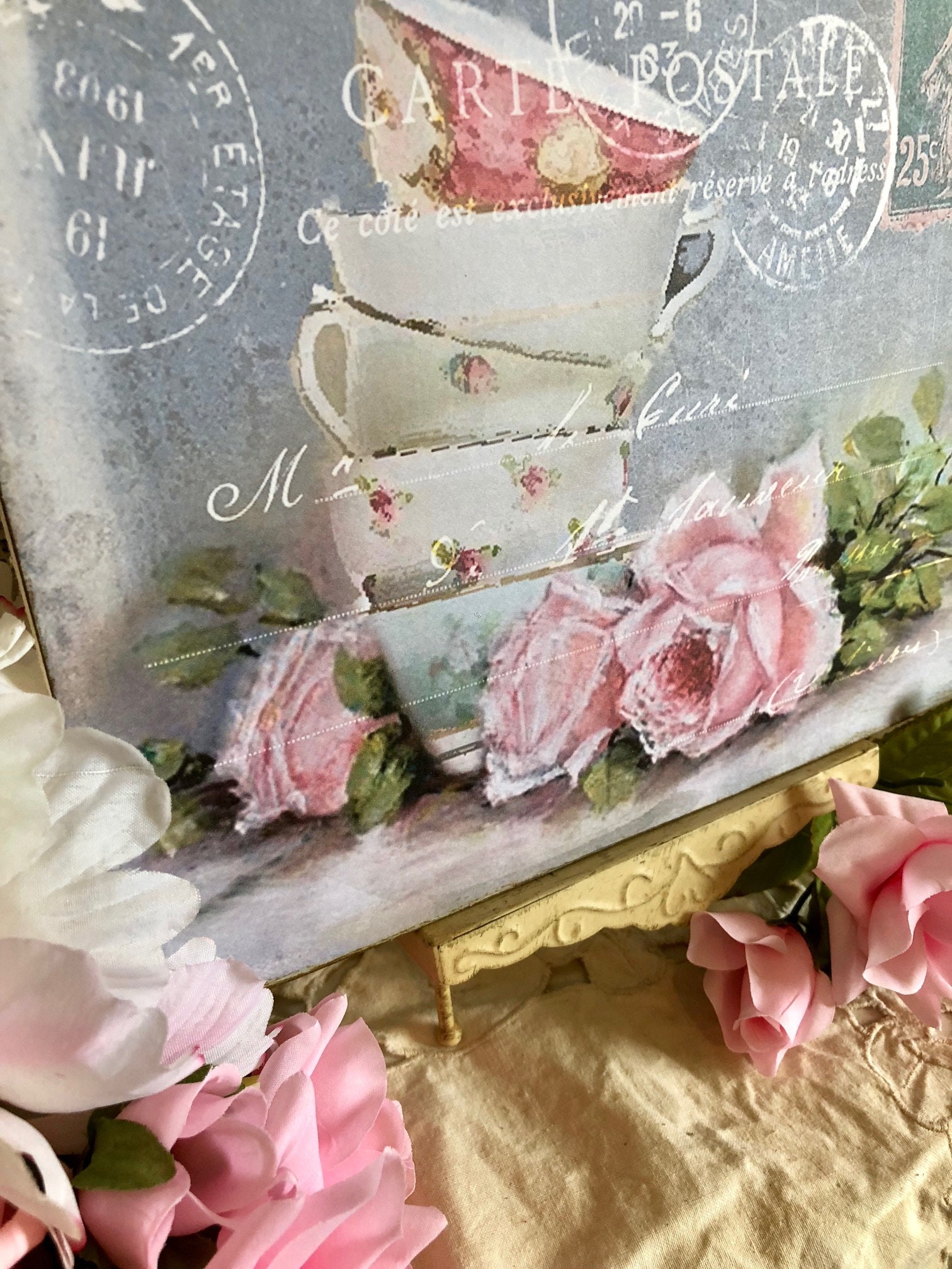 Tea Cups, Pink Roses, Handcrafted Sign / Plaque - Etsy
