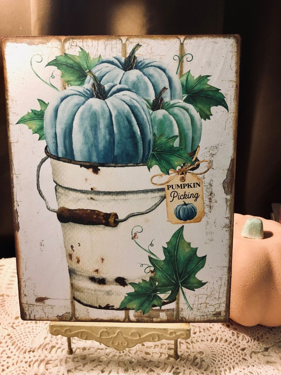 Blue and Green Pumpkin Bucket Farmhouse Fall Pumpkin Decor - Etsy