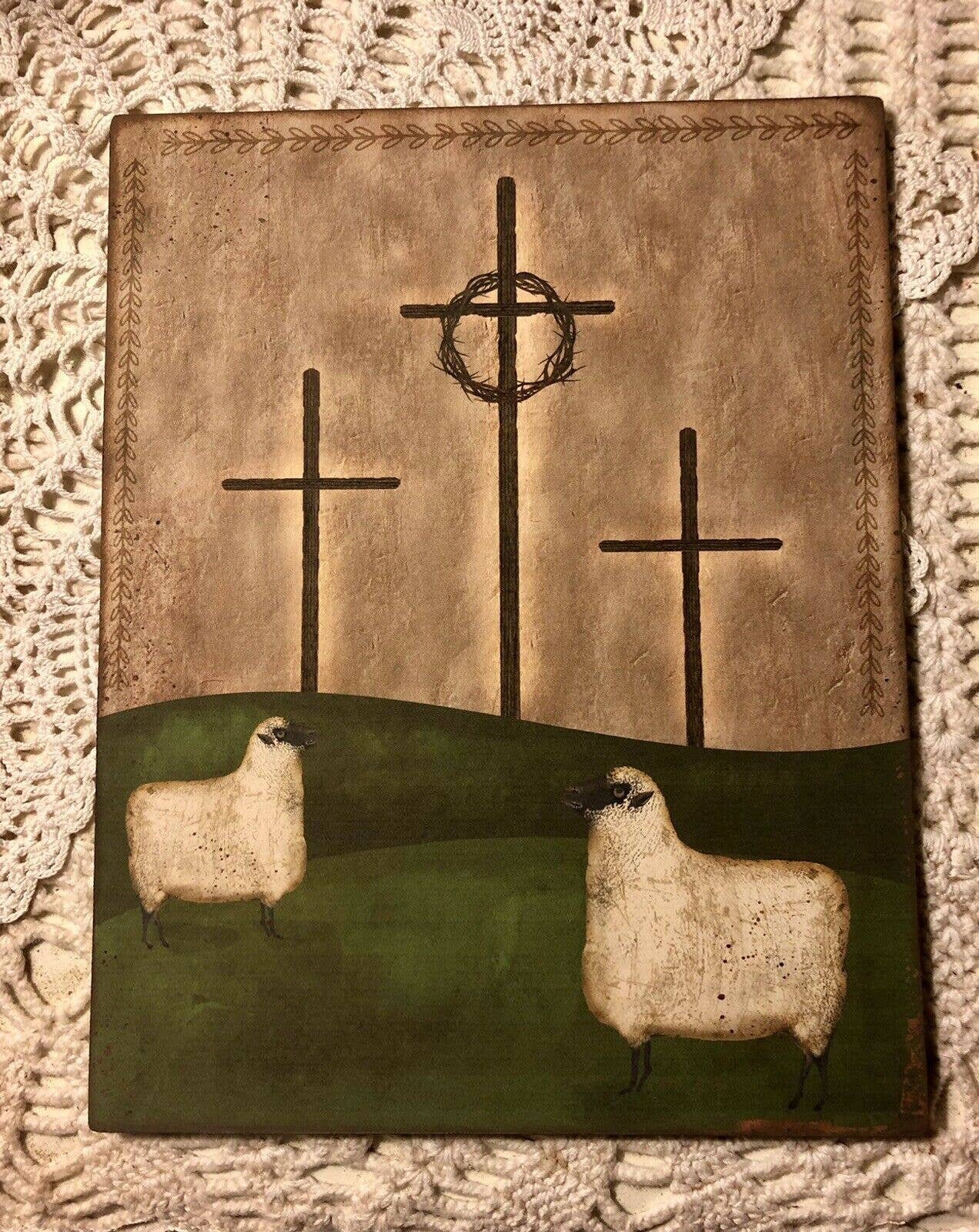 Handmade Primitive Sheep & Crosses Folk Art Plaque / Sign | Etsy