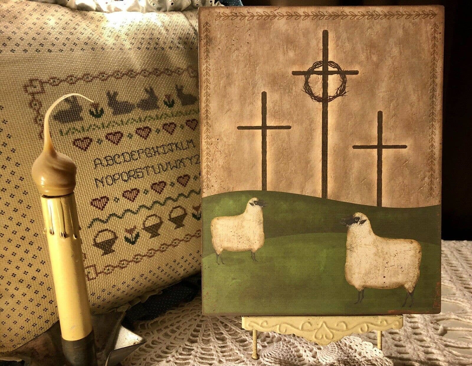 Handmade Primitive Sheep & Crosses Folk Art Plaque / Sign | Etsy