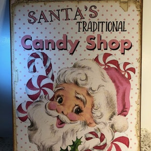 Santa's Candy Shop, Pink Christmas, RETRO Handcrafted Plaque / Sign - Etsy