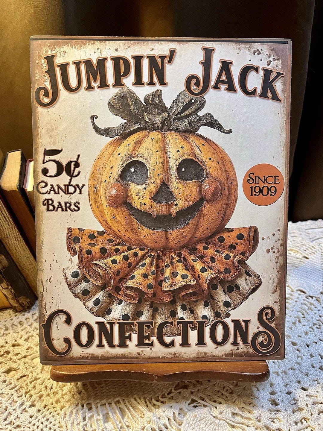 Pumpkin Jumping’ Jack Confections, Retro Halloween Handcrafted Sign ...